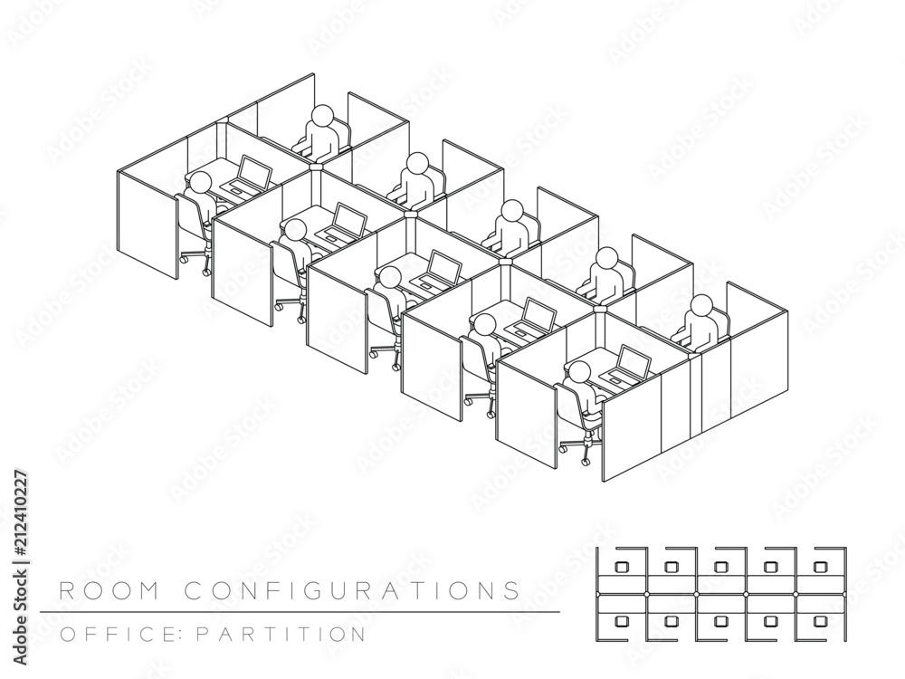 Office room setup layout configuration Full Partition style ...
