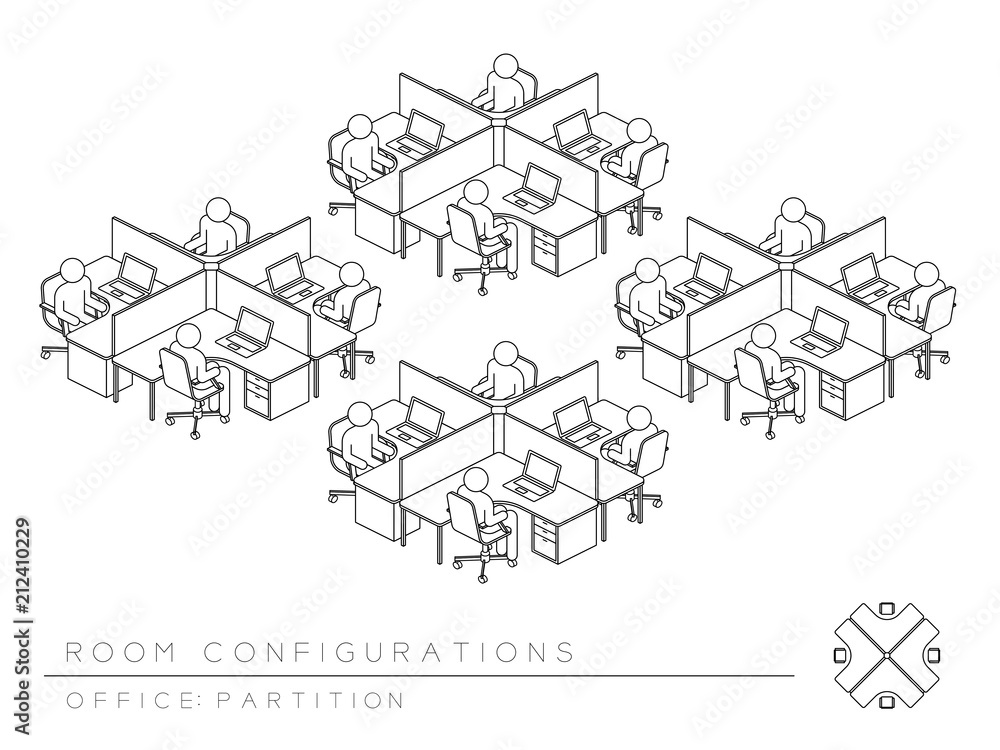 Office room setup layout configuration Half Partition style ...