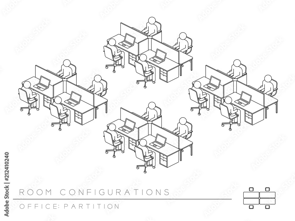 Office room setup layout configuration Half Partition style ...