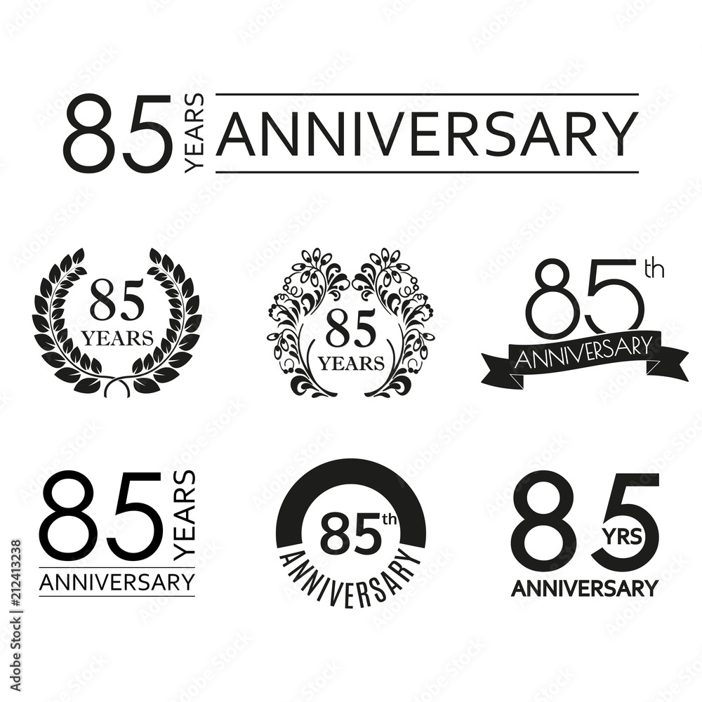 85 years anniversary icon set. 85th anniversary celebration logo ...