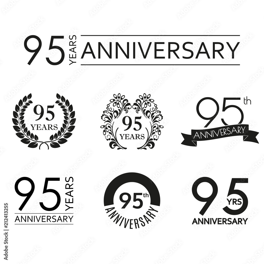95 years anniversary icon set. 95th anniversary celebration logo ...