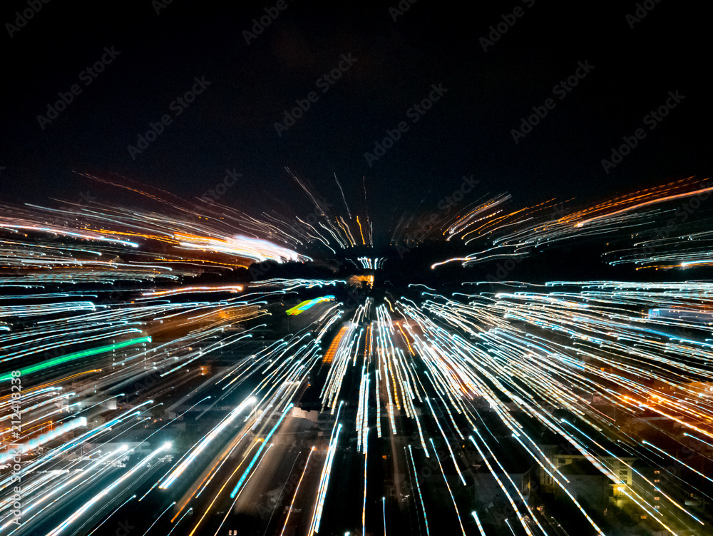 light lines with long exposure, speed motion abstract background in the dark night , blast zoom ...