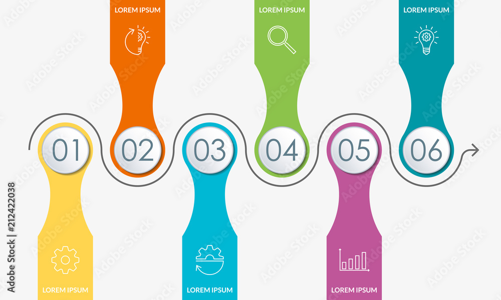 6 steps infographic design template with arrow. 6 options, levels or ...