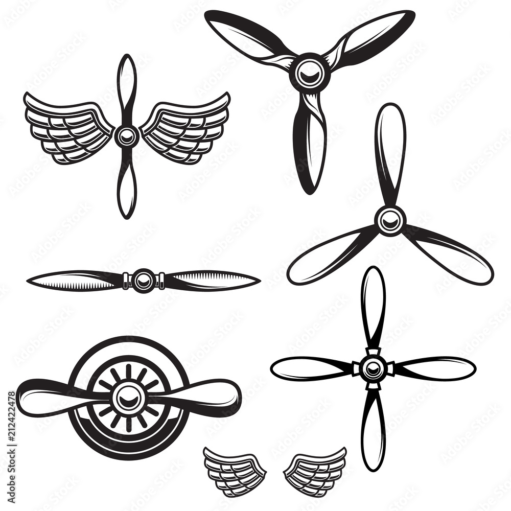 Set of airplane propellers. Design element for logo, emblem, sign ...