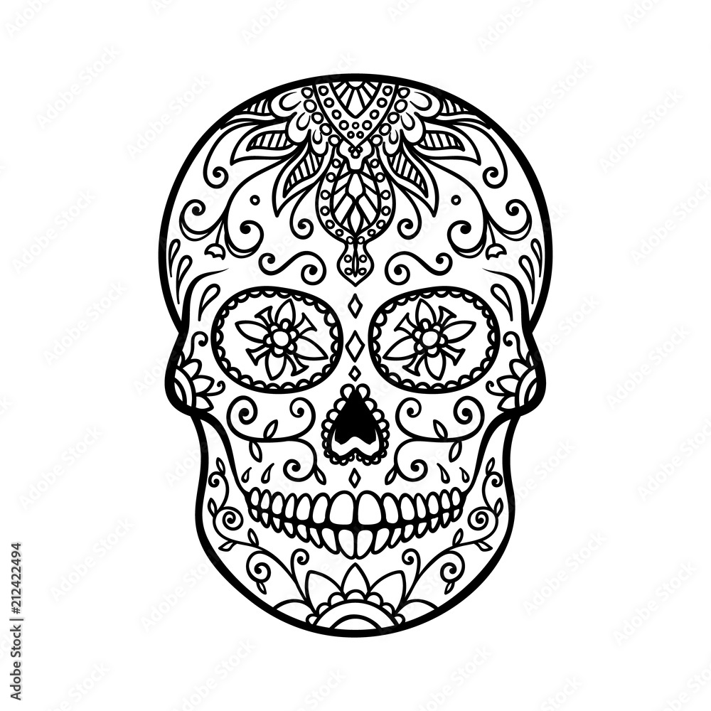 Sugar skull isolated on white background. Day of the dead. Dia de los ...