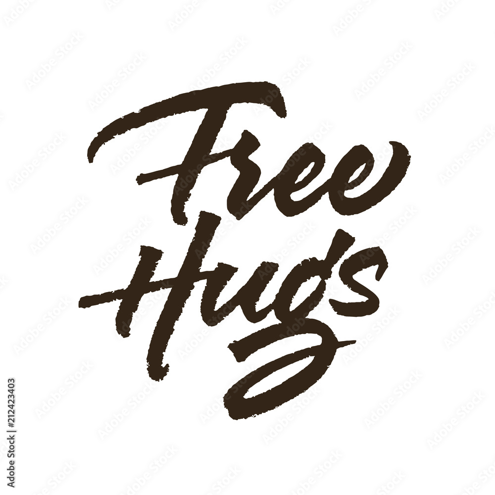Free Hugs vector lettering. Text with paint brush texture. Hand drawn ...
