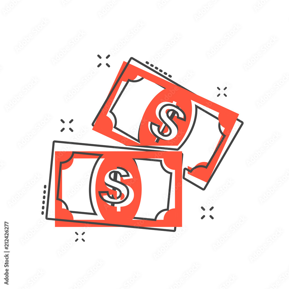 Cartoon money icon in comic style. Dollar money sign illustration ...