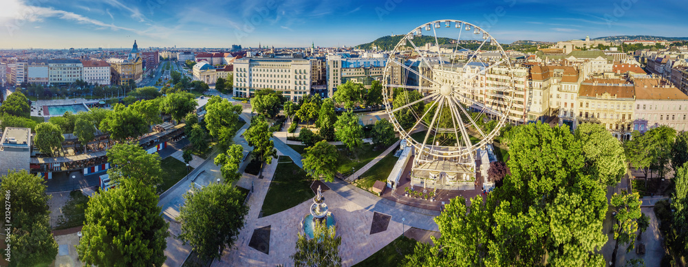 Budapest, Hungary - Aerial panoramic view of Elisabeth square (Erzsebet ...