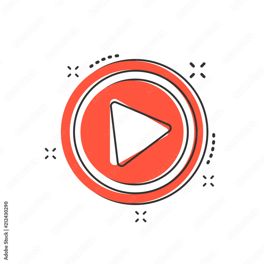 Cartoon play button icon in comic style. Play illustration pictogram ...