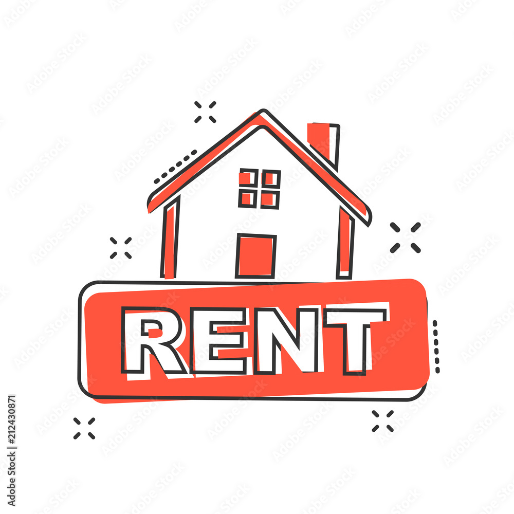 Cartoon rent house icon in comic style. Home illustration pictogram ...