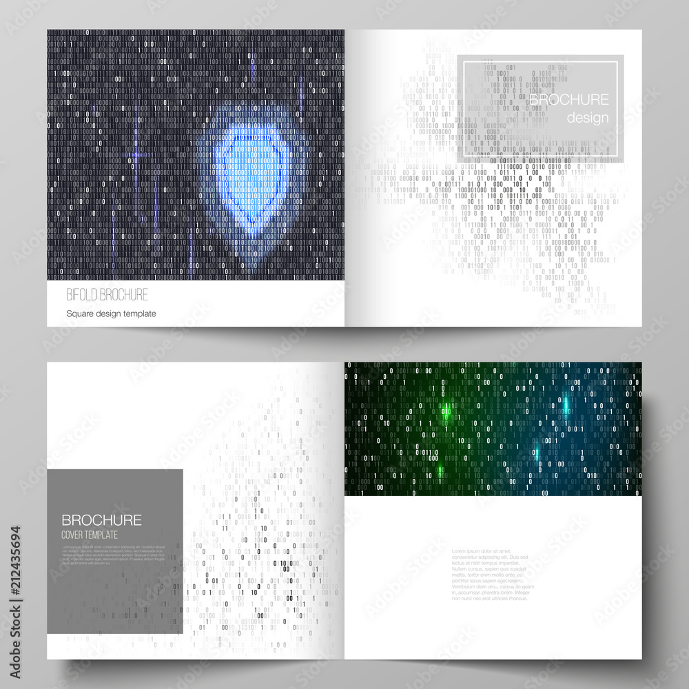 The vector layout of two covers templates for square design bifold ...
