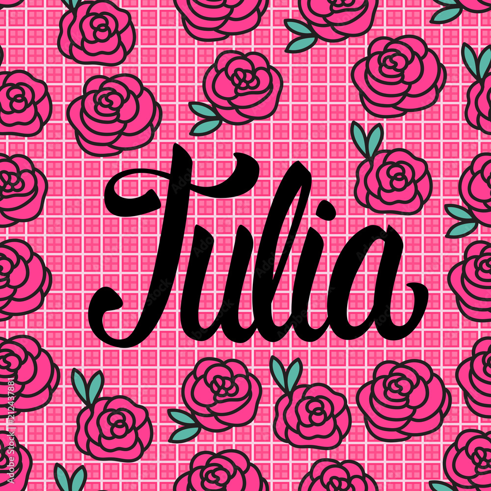 Julia Name Card With Lovely Pink Roses Vector Illustration Stock julia-name-card-with-lovely-pink-roses-vector-illustration-stock