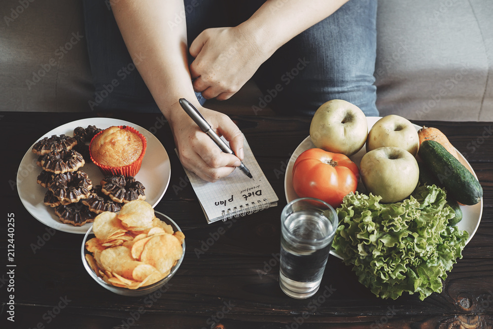 Weight loss, healthy lifestyle, diet and people concept. Close up of ...