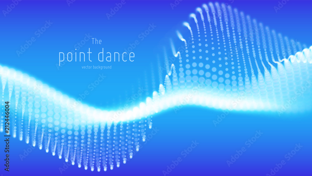 Vector abstract blue particle wave, points array, shallow depth of field. Futuristic ...