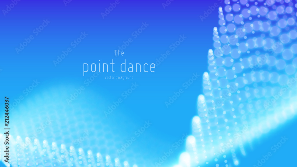 Vector abstract blue particle wave, points array, shallow depth of field. Futuristic ...
