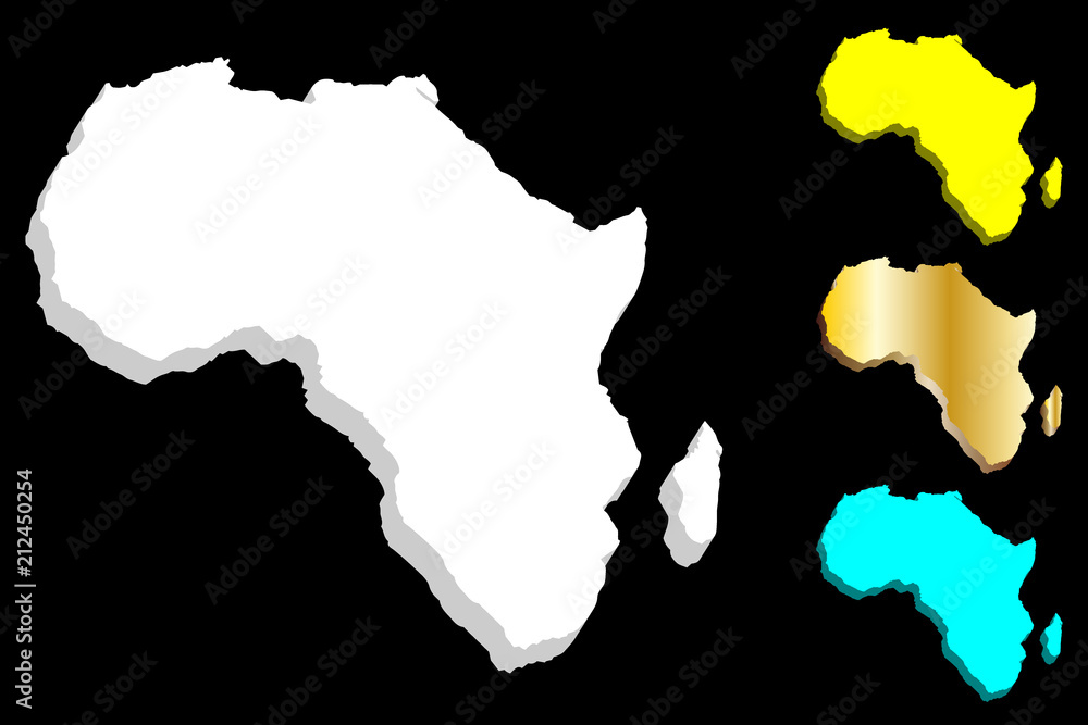 3D map of Africa continent - white, gold, blue and yellow - vector ...