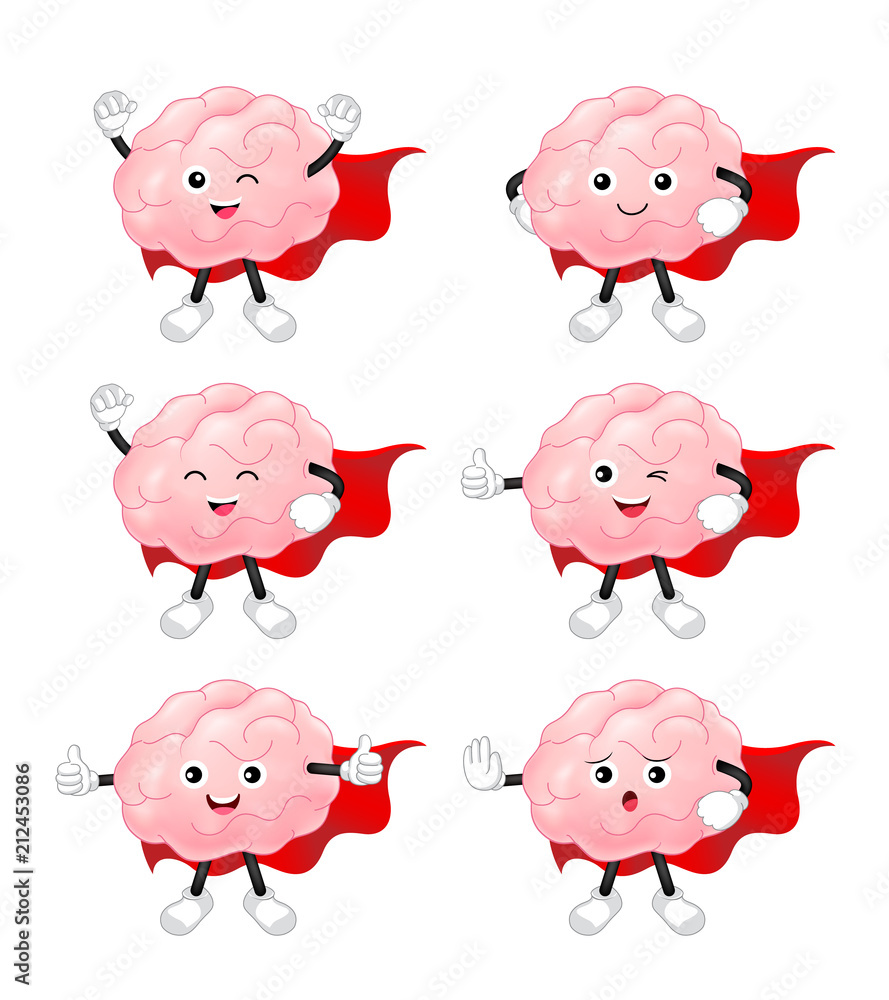Cartoon hero brain character set. happy cute superheroes. Inspiration ...