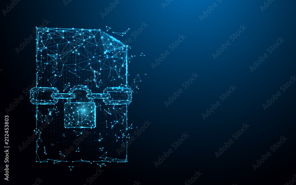 File lock icon form lines, triangles and particle style design ...