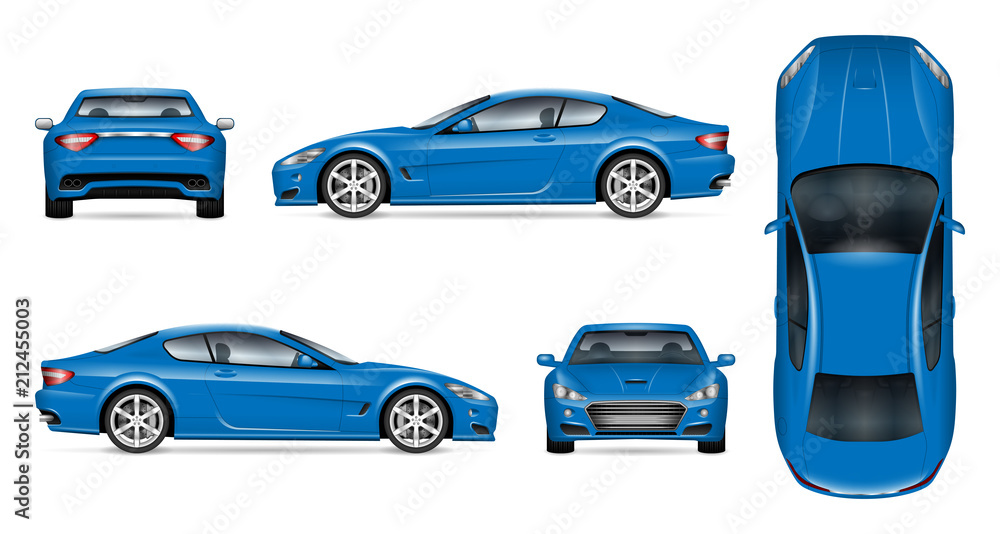 Blue sports car realistic vector illustration Stock Vector | Adobe Stock
