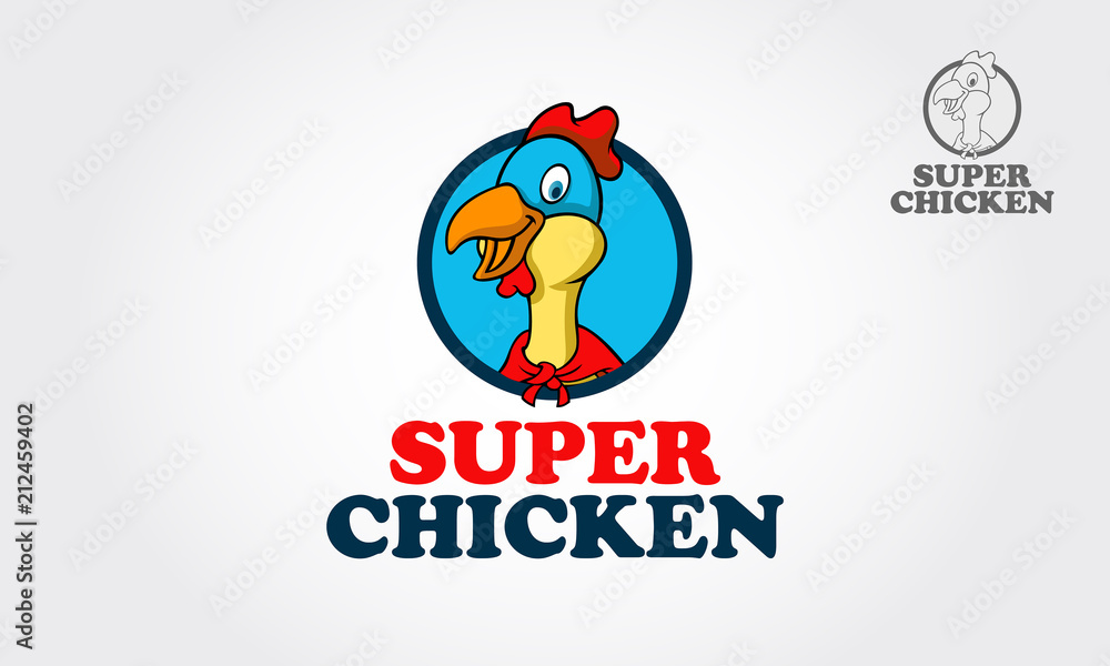Super Chicken Logo Cartoon Character. This is a head of chicken hero ...