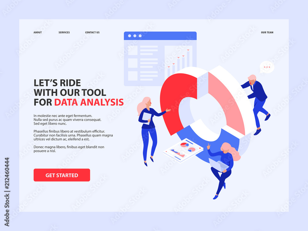 People in a team build a pie chart. Data analysis and office teamwork ...