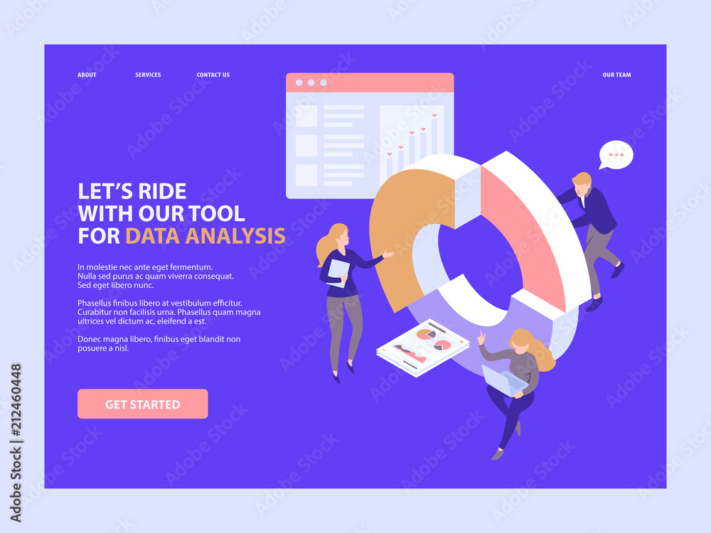 People in a team build a pie chart. Data analysis and office teamwork ...