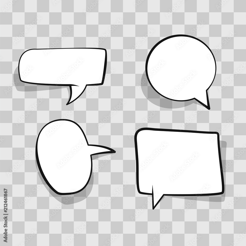 Set white speech bubble, cloud comic template on transparent background ...