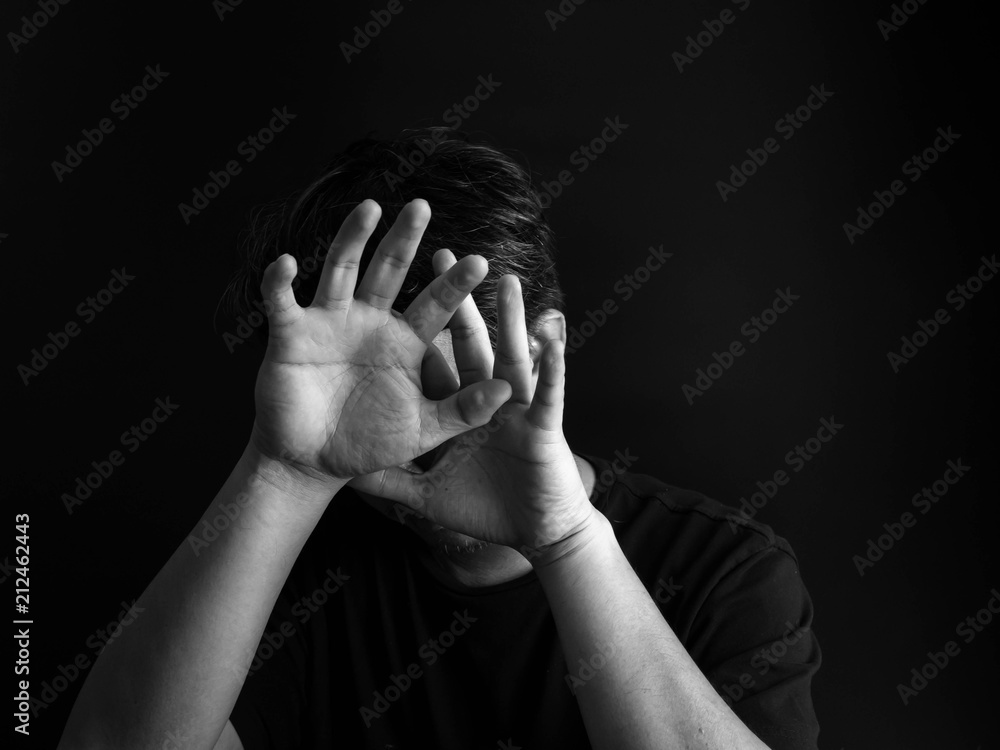 Man raised her hands as a sign of protection from fear and negative ...