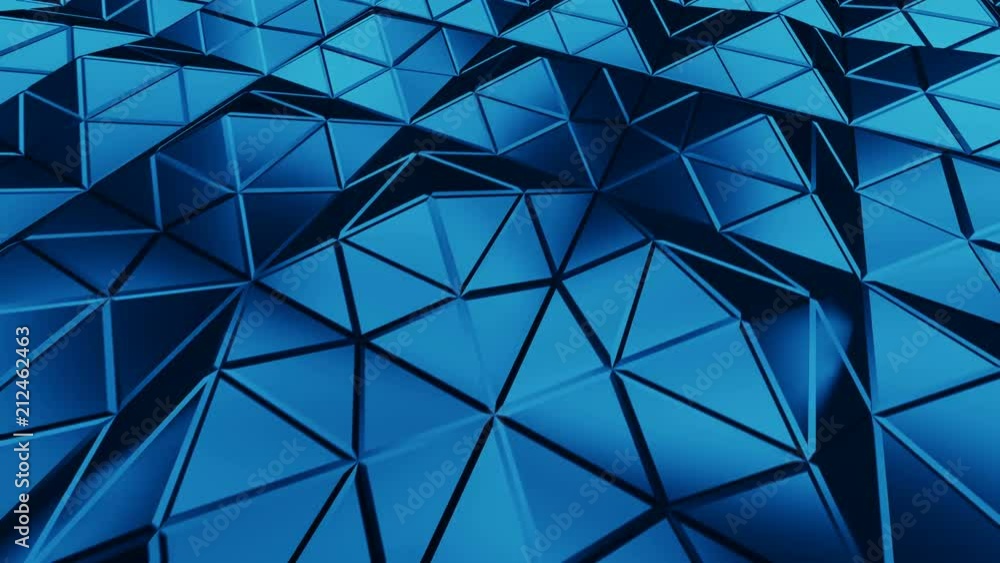 Blue triangulated surface in dynamic light. Abstract 3D rendering of ...