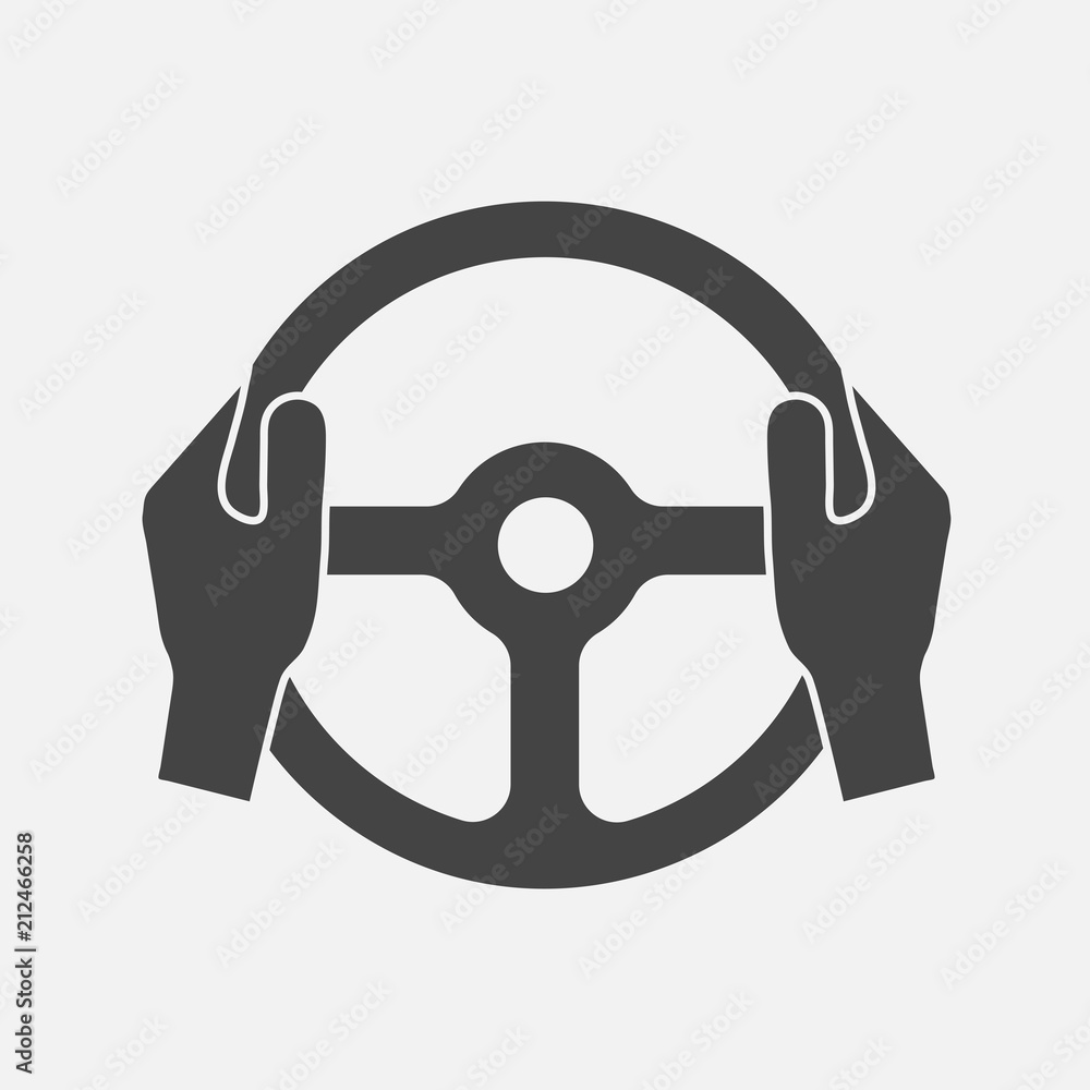 Vector icon of car steering wheel and driver's hands. Layers grouped ...