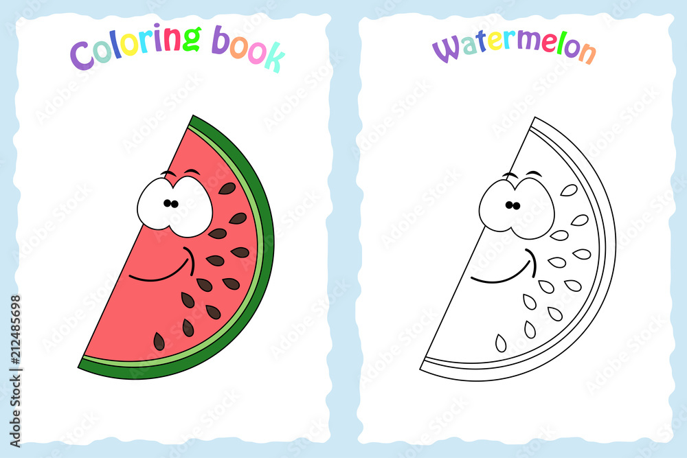 Coloring book page for children with colorful watermelon and s Stock ...