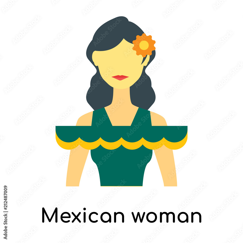 Mexican woman icon vector sign and symbol isolated on white background ...