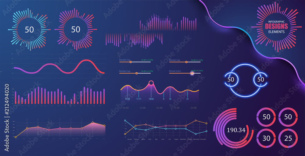 Technology graphics and diagram with options and workflow charts ...