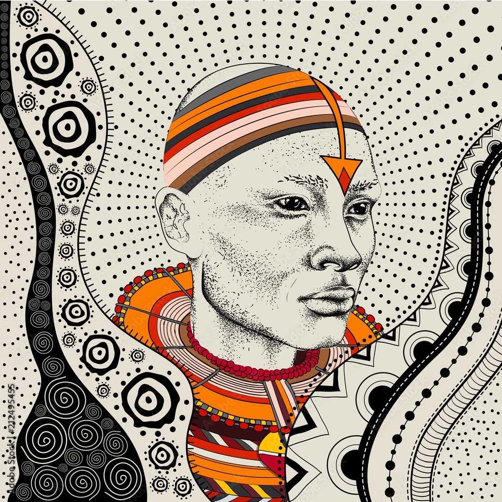 African man in tribal clothes. Beautiful black man. Vector illustration ...