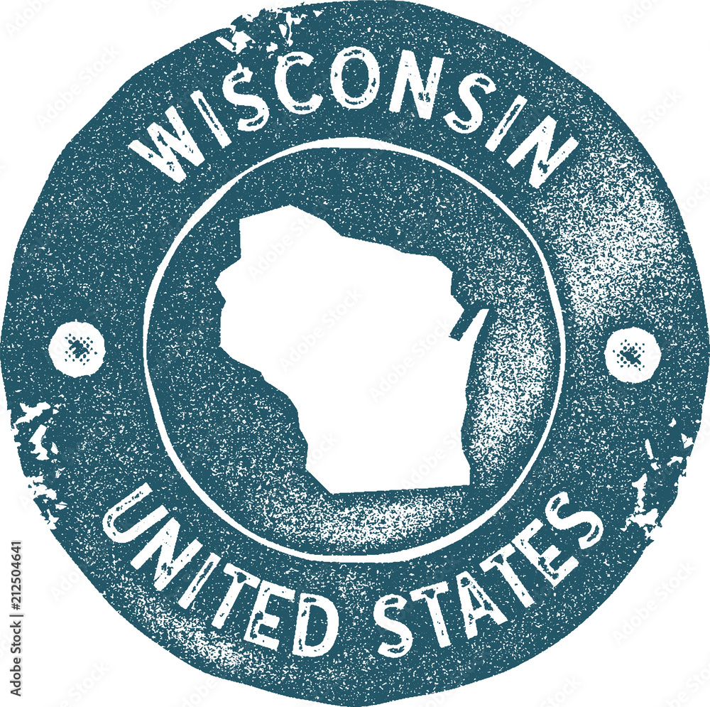 Wisconsin map vintage stamp. Retro style handmade label, badge or ...