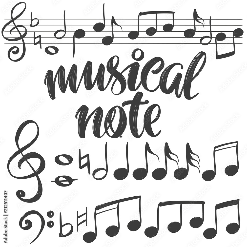 music note icon , calligraphy text hand drawn vector illustration ...