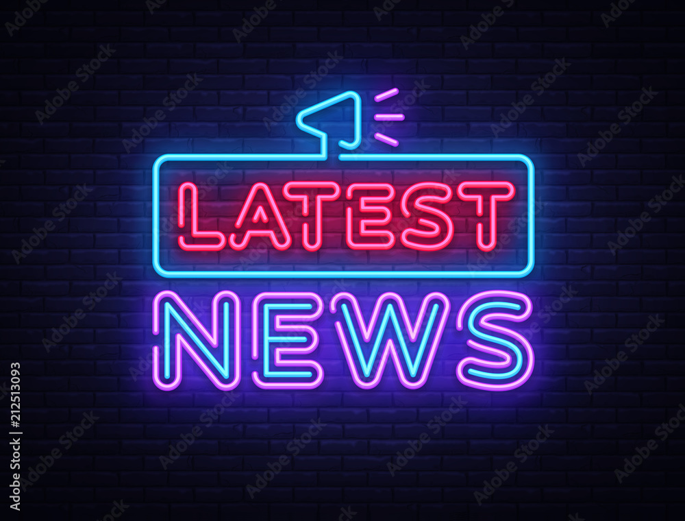Latest News sign vector design template. Breaking News neon logo, light ...