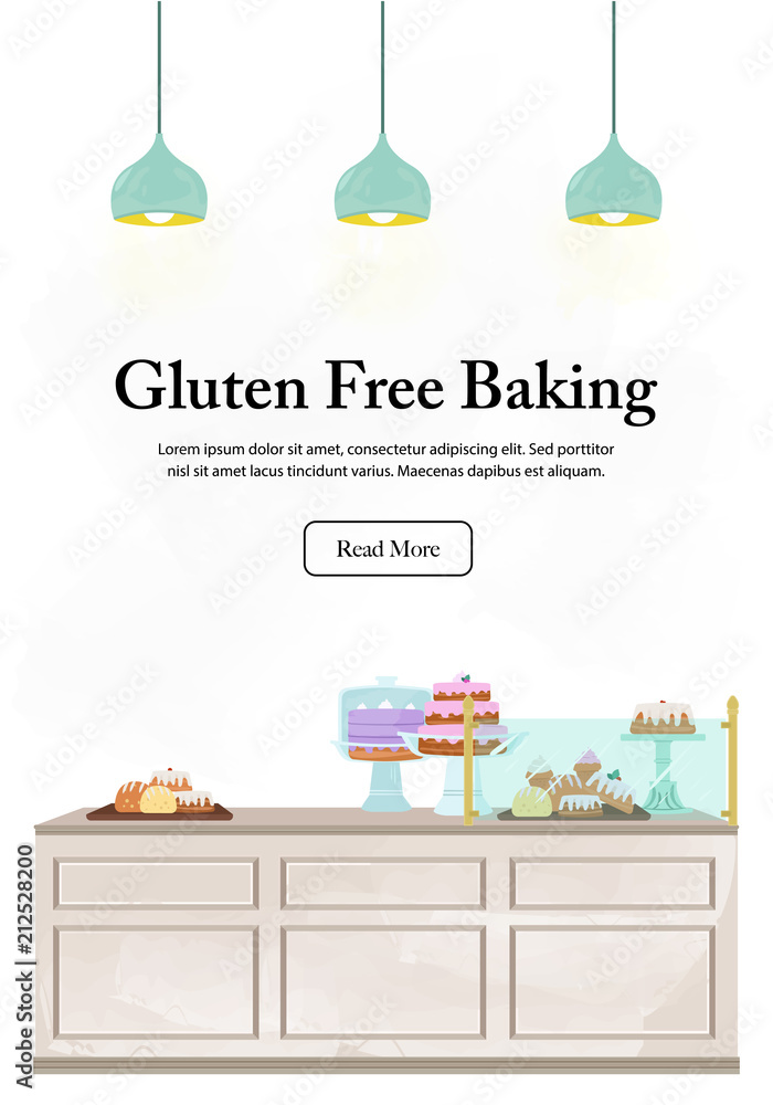 Bakery counter illustration with watercolour detailing and space for ...