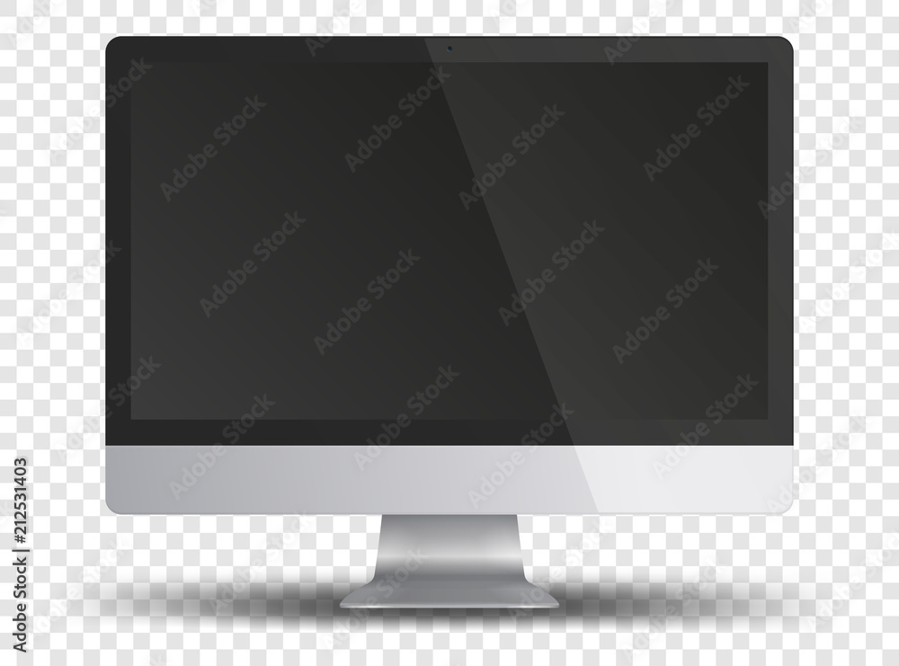 Computer monitor display with black screen isolated on transparent ...