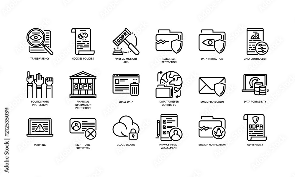 General Data Protection Regulation (GDPR) icons set 2 Stock Vector ...