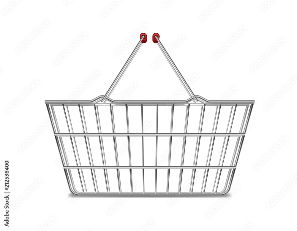 Realistic metal empty supermarket shopping basket side view isolated on ...