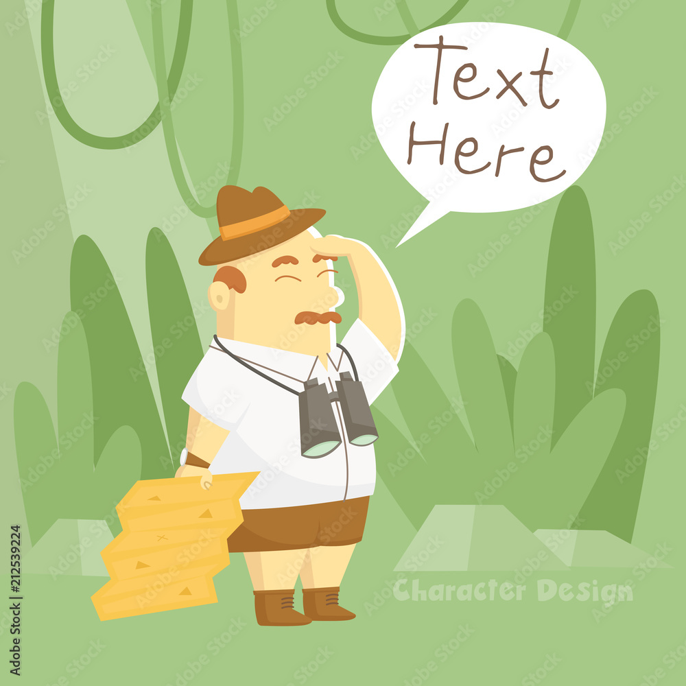 Treasure hunter cartoon character design is hunting the hidden locale ...