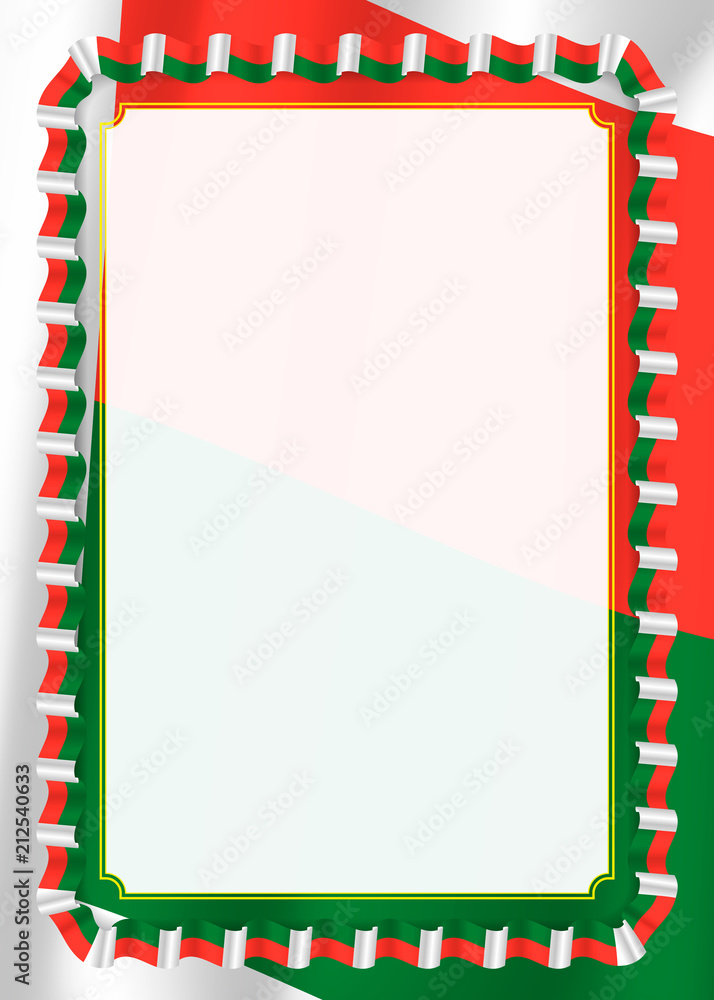 Frame and border of ribbon with Madagascar flag, template elements for ...