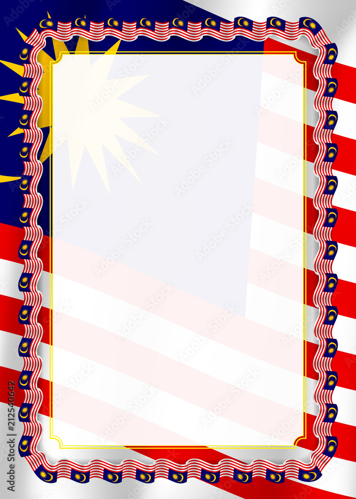 Frame and border of ribbon with Malaysia flag, template elements for ...