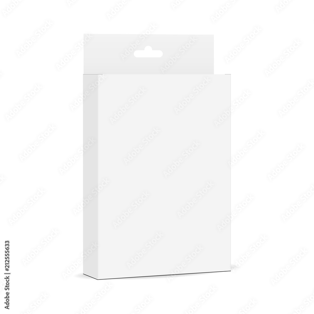 White blank rectangular box mock up with hanger - half side view ...