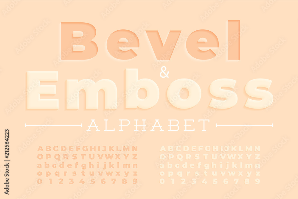 Embossed font and alphabet. Stock Vector | Adobe Stock