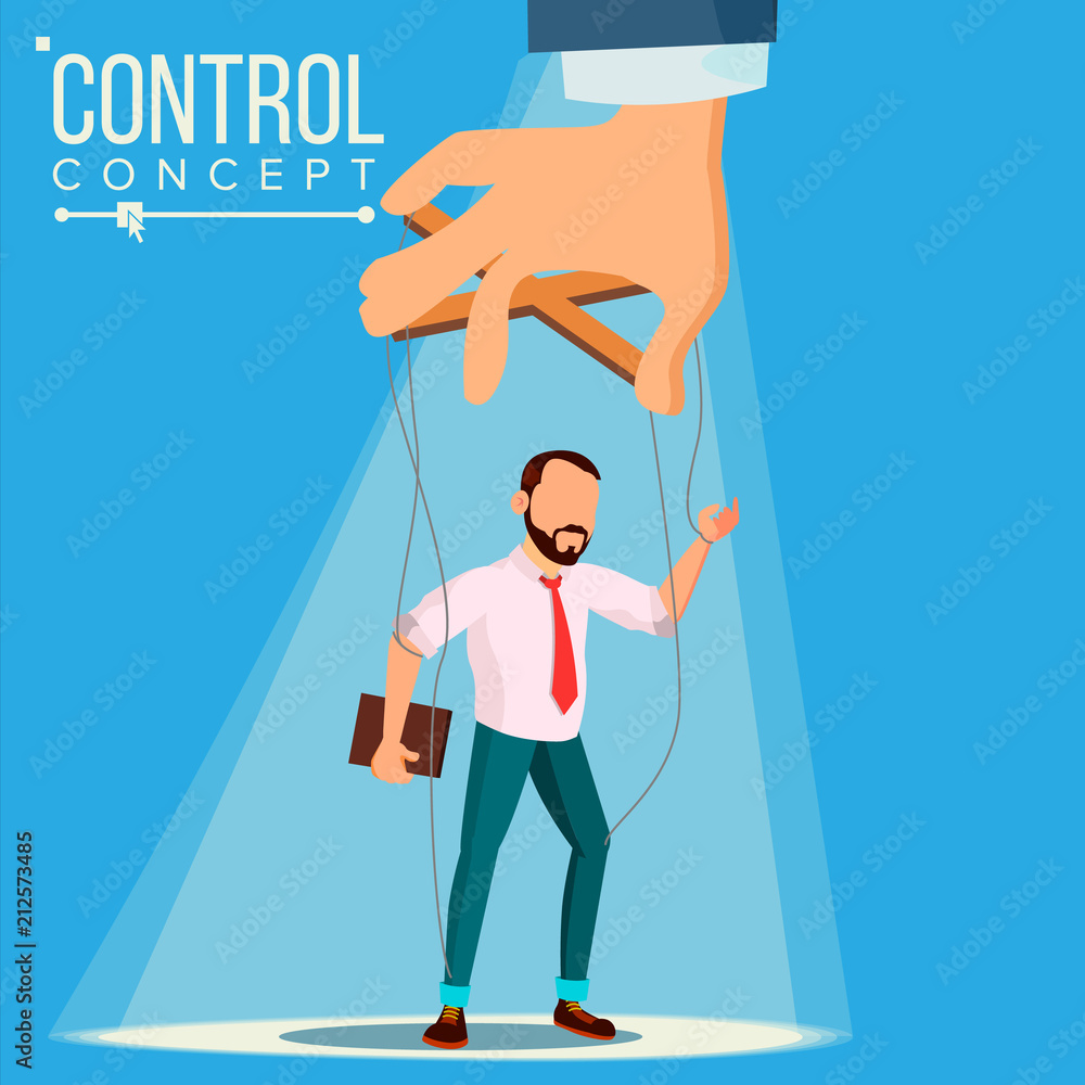 Manipulation Businessman Vector. Control Concept. Person On Ropes ...