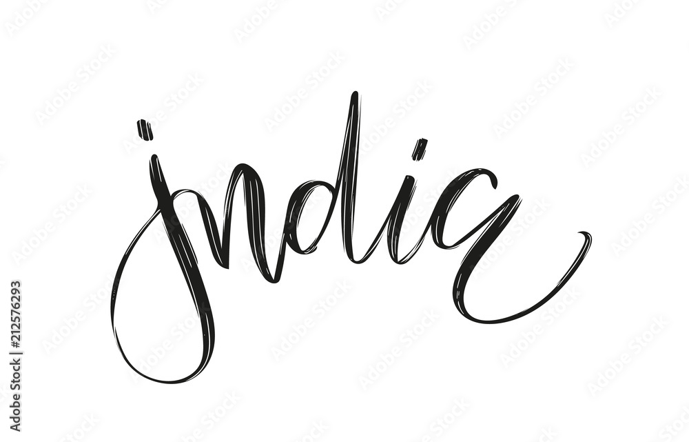 Vector illustration: Handwritten brush type lettering of India. Stock ...
