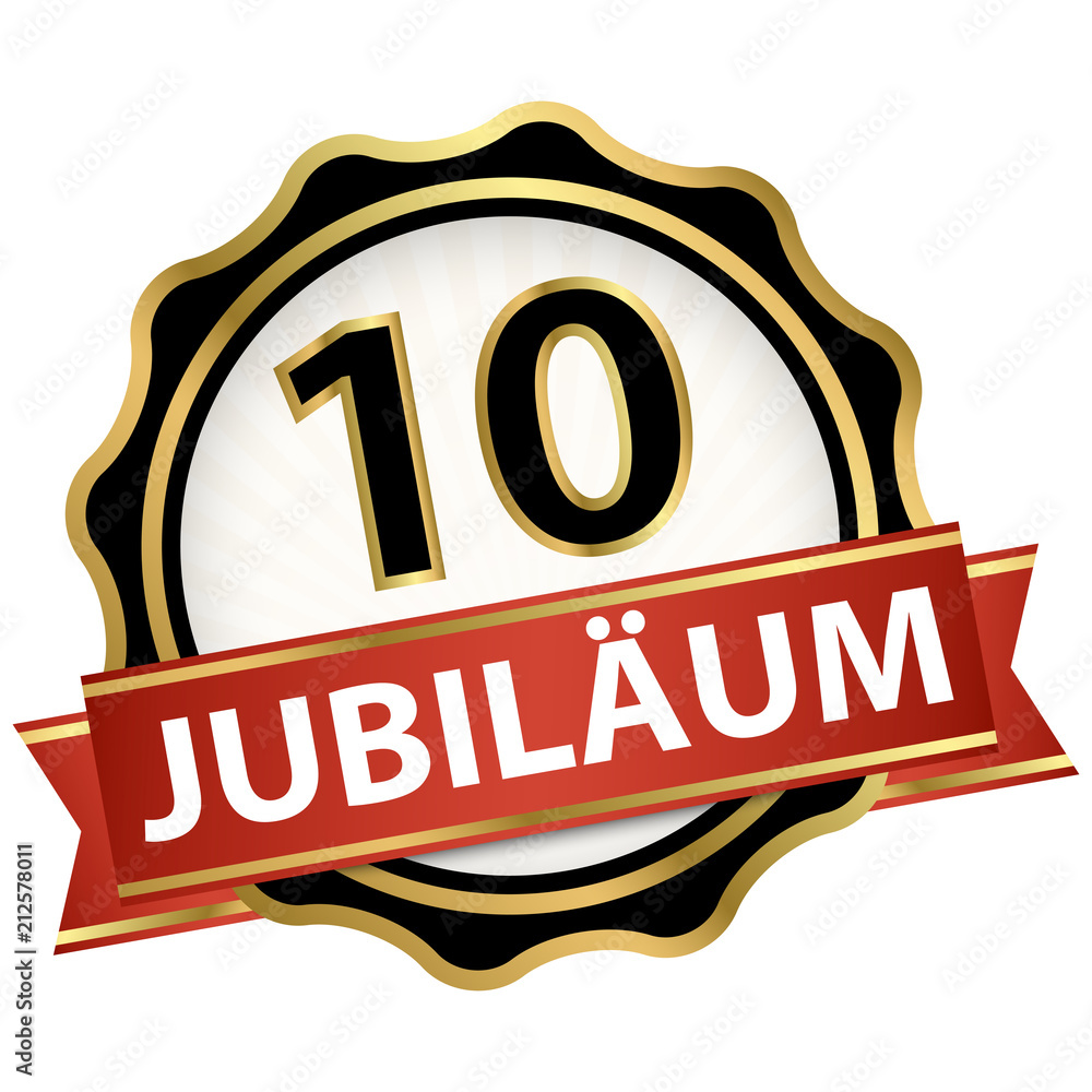 Jubilee button with banner 10 years Stock-Vektorgrafik | Adobe Stock