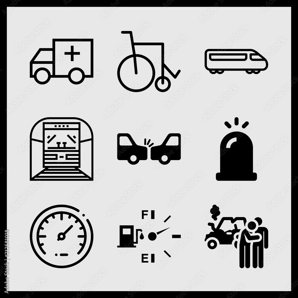 Simple 9 icon set of car related car breakdown, fast train, car ...